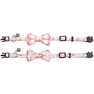 Gyapet Pink Cat Collar Breakaway Safety with Bell Bow Tie Pack in 2 Plaid Flower Pattern Kitten 7-11in Pink Flower & Plaid