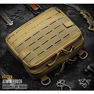 WYNEX Tactical Molle Admin Pouch of Laser Cut Design, Nylon Utility Pouches Molle Attachment Military Medical EMT Organizer with Map Pocket EDC EMT Pack IFAK Tool Holder Universal U.S.A Patch Included