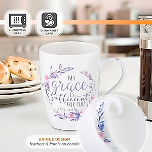 Christian Art Gifts Ceramic Coffee and Tea Mug 12 oz Inspirational Bible Verse Mug for Men and Women: My Grace Is Sufficient - 2 Corinthians 12:9 Microwave and Dishwasher Safe White Floral Mug
