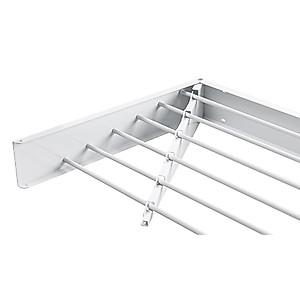Rove Home Space Saving Wall Mounted Clothes Drying Rack | Retractable Wall Hanger Towel Holder | 5 Aluminum Rods, 40lb Capacity for Laundry Bathroom with Wall Template (32 Inches)