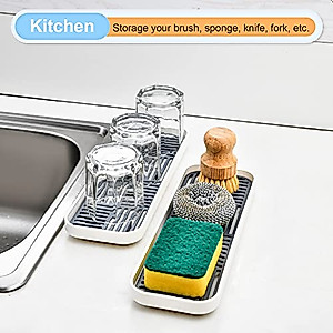 SUBEKYU Kitchen Soap Tray, Double Layer Sink Organizer for Kitchen Counter/Bathroom, Soap and Sponge Holder with Detachable Drain Tray, Grey+White, 1 Pack