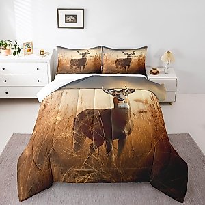 Feelyou Deer Comforter Set Forest Hunting Bedding Set for Kids Boys Girls Wild Animal Quilt Set Western Farmhouse Comforter Queen Size