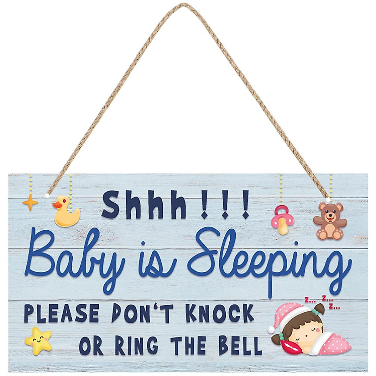 Baby Sleeping Sign Baby Sleeping Plaque Baby is Sleeping Sign Porch Sign Sleeping Baby Door Sign Do Not Knock or Ring Doorbell Sign No Disturb Sign Baby Room Hanging Sign