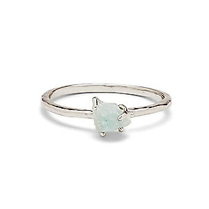 Pura Vida Silver Plated Raw Gemstone Ring w/Amazonite - Brass Base, Rhodium Plating - Size 6