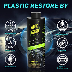 Plastic Restorer for Cars, 2PCS Car Plastic Parts Refurbish Agent Set, Automotive Interior Plastic Part Ceramic Coating with Sponge and Nozzle, Resists Water, UV Rays, Dirt, Not Dressing, 200ml
