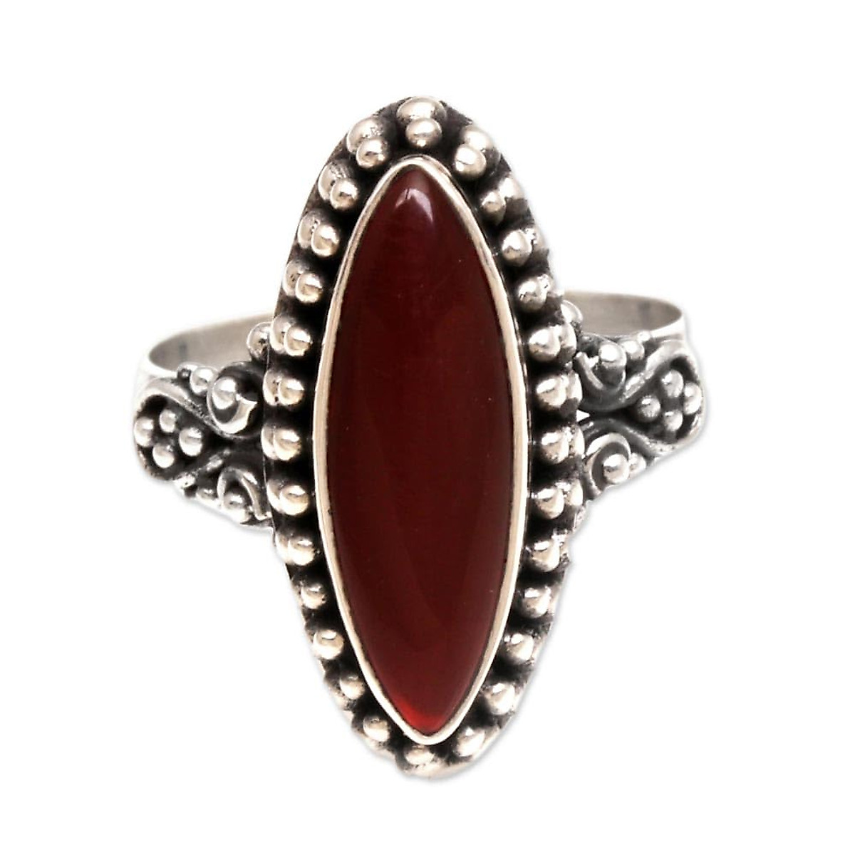 NOVICA Artisan Handmade Carnelian Ring Sterling .925 Sterling Silver Red Single Stone Indonesia Birthstone 'Fire and Courage'