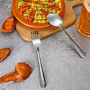 50 Pcs Forks and Spoons Silverware Set Stainless Steel Flatware Cutlery Set Heavy Duty Metal Spoons and Forks Set for Kitchen Utensil Dinner Restaurant Home, Mirror Polished, Dishwasher Safe (Stripe)