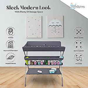 Babylicious Baby Portable Changing Table - Foldable Changing Table with Wheels - Portable Diaper Changing Station - Adjustable Height Baby Changing Table-Safety Belt and Large Storage Rack for Infants