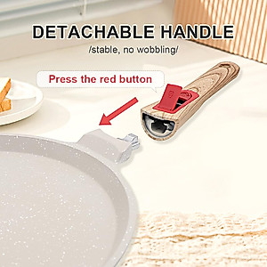 RANXINGST Non Stick Crepe Pan with Detachable Handle, 10 Inch Cast Aluminium Dosa Tawa Tortilla Pan, Pancake Pan Induction Compatible - White