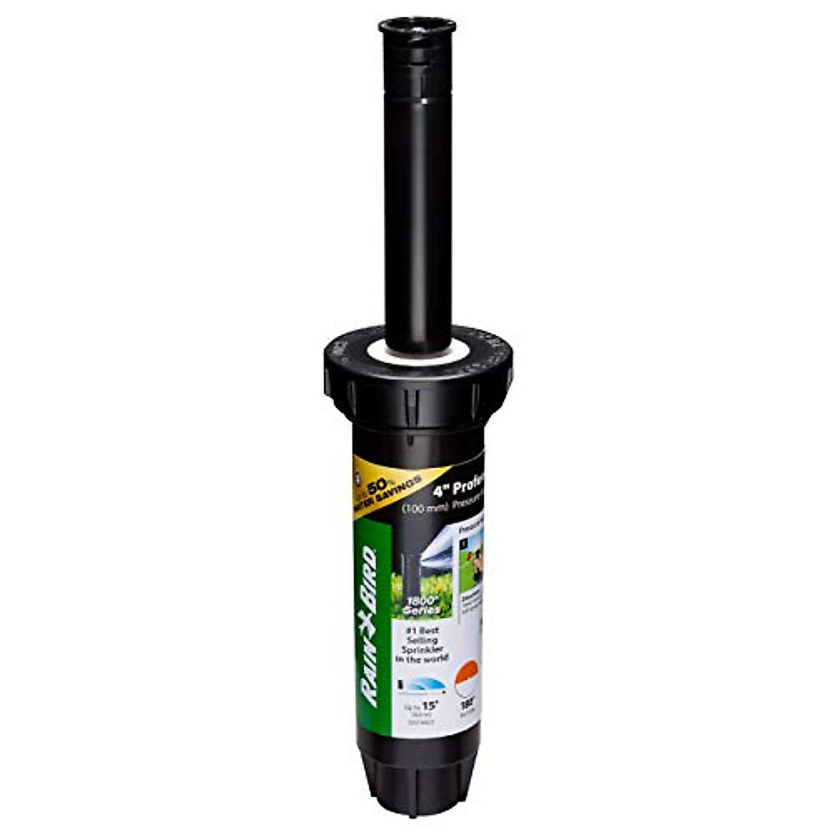 Rain Bird 1804HDSP25 Pressure Regulating (PRS) Professional Dual Spray Pop-Up Sprinkler, 180° Half Circle Pattern, 8' - 15' Spray Distance, 4" Pop-up Height