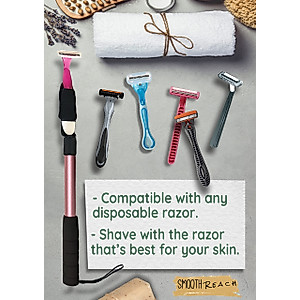 Universal Leg Shaving Extension Handle with Adjustable Length – Leg Hair Removal – Body Shaver Groomer – Pregnancy Razor Extension – Limited Mobility Tool – Use with Various Disposable Razors (Pink)