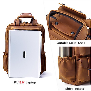 Full Grain Cowhide Leather Multi Pockets 16 Inch Laptop Backpack Travel Bag (Dark Brown(Updated Version))