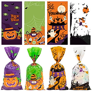 Normacaw 150Pcs Halloween Treat Bags, Halloween Goodie Bags, Halloween Candy Bags, Halloween Party Supplies for Treat or Trick