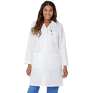 Landau Relaxed Fit 3-Pocket 4-Button Full-Length Lab Coat for Women 3155, White, 6