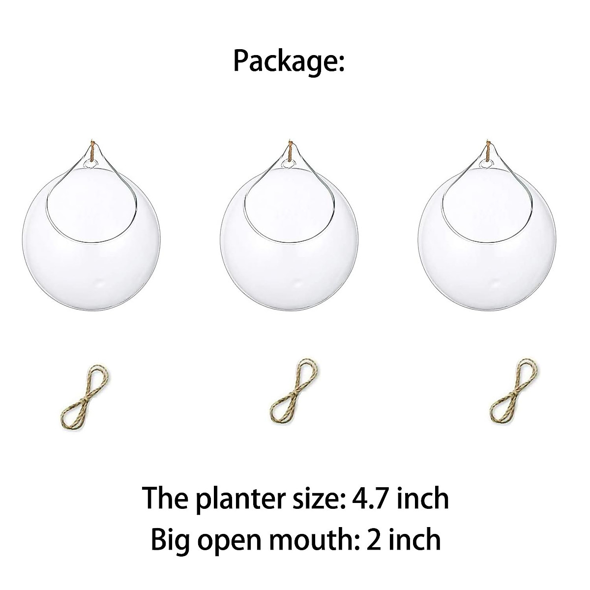 Ivolador Hanging Plants Glass Terrarium Container 4.7 Inches Air Plant Holder Succulents Globe Shape Home Garden Décor- 3 PCS