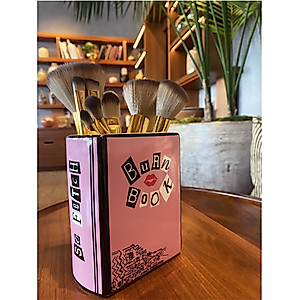 BEST LIFE CO. Burn Book Vase, Mean Girls Inspired Decor, Decorative Pink Ceramic Planter, Makeup Brush Holder for Vanity, Unique Bookshelf Decor