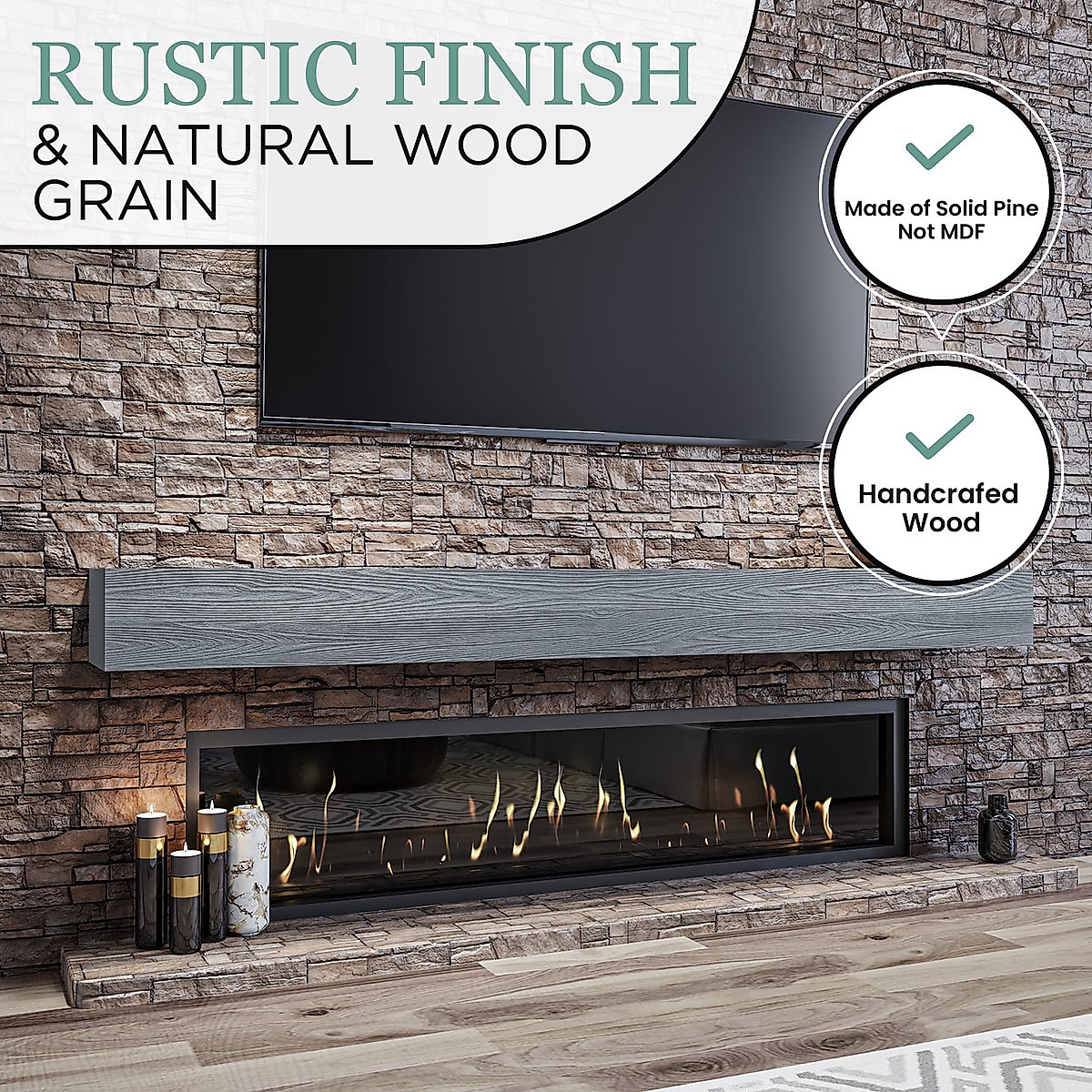 THLYNSAM Fireplace Mantel 72 inches Floating Shelf with Rustic Finish Wood Wall Shelf with Invisible Heavy Duty Bracket for Living Room Décor, 72L x 6H x 8D, Brown