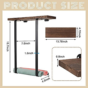 Qunclay 2 Pcs Wall Towel Racks for Rolled Towels, Bathroom Towel Holder with Wooden Shelf for Large Small Roll Towel, Hand Towels, Spa, Salon, RV, Matte Black