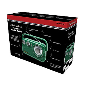 Studebaker SB2003 Retro Portable AM FM Radio | Built in Speaker | AC Powered/Battery | Aux-in Cable (Bundle) (Green)