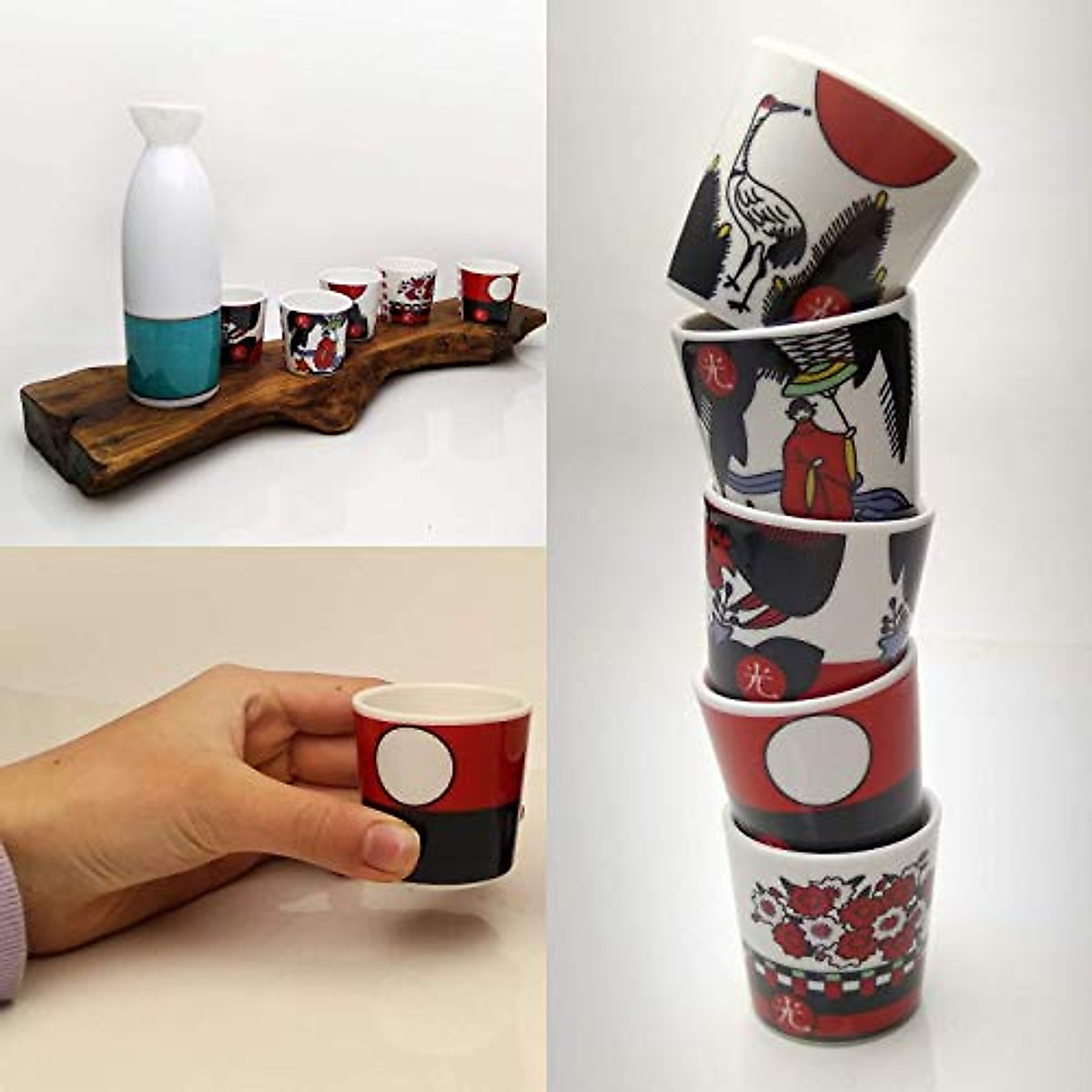 LENITH] Korean Funny Soju Shot Glasses Sets, O-Kwang Hwatu, Korea Traditional Card Game Printed for Sake, Whiskey, Tequila, Liquor