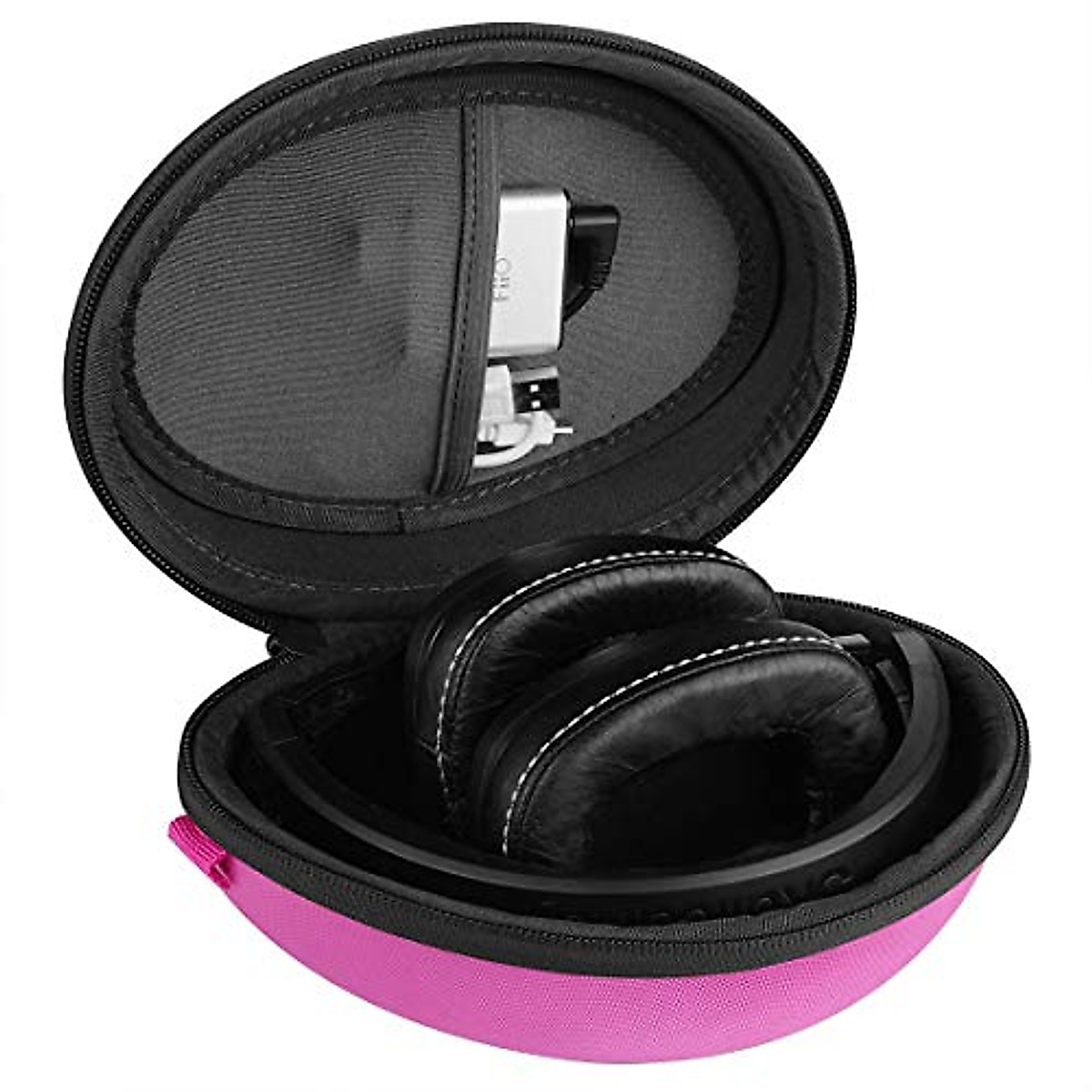 Geekria NOVA Headphone Case for Foldable Over-Ear Headphones, Replacement Hard Shell Travel Carrying Bag with Cable Storage Compatible with Jabra, Sennheiser Headsets (Dark Pink)