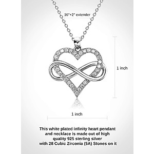 Jes & Jani Infinity Heart Necklace for Women, Love Heart Pendant with Cubic Zirconia and Infinity Necklace, 925 Sterling Silver Heart Necklace for Girlfriend