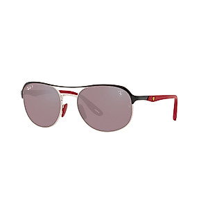 Ray-Ban RB3685M Scuderia Ferrari Collection Square Sunglasses, Black On Silver/Chromance Polarized Purple Mirrored Silver, 58 mm
