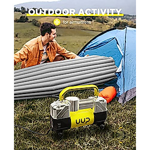 UUP Tire Inflator Air Compressor, 150PSI 12V DC Double Cylinders Heavy Duty Portable Air Pump w/Emergency LED Light for Truck, SUV, Car, RV