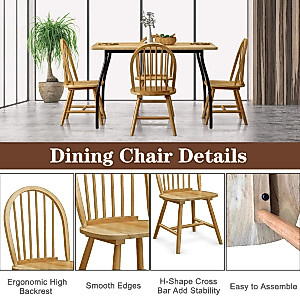 Giantex Wood Dining Chairs Set of 2, Windsor Chairs with Solid Wood Legs, High Spindle Back, H-Shaped Crossbars, Vintage Country Farmhouse Style Wooden Side Chairs