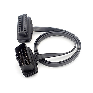 Lalomo Flat Noodle OBD2 Cable, Low Profile Male to Female 8 Pin Pass Through OBDII Extension Cable for Diagnostic Tools, Bluetooth Code Reader 0.6m/2 feet