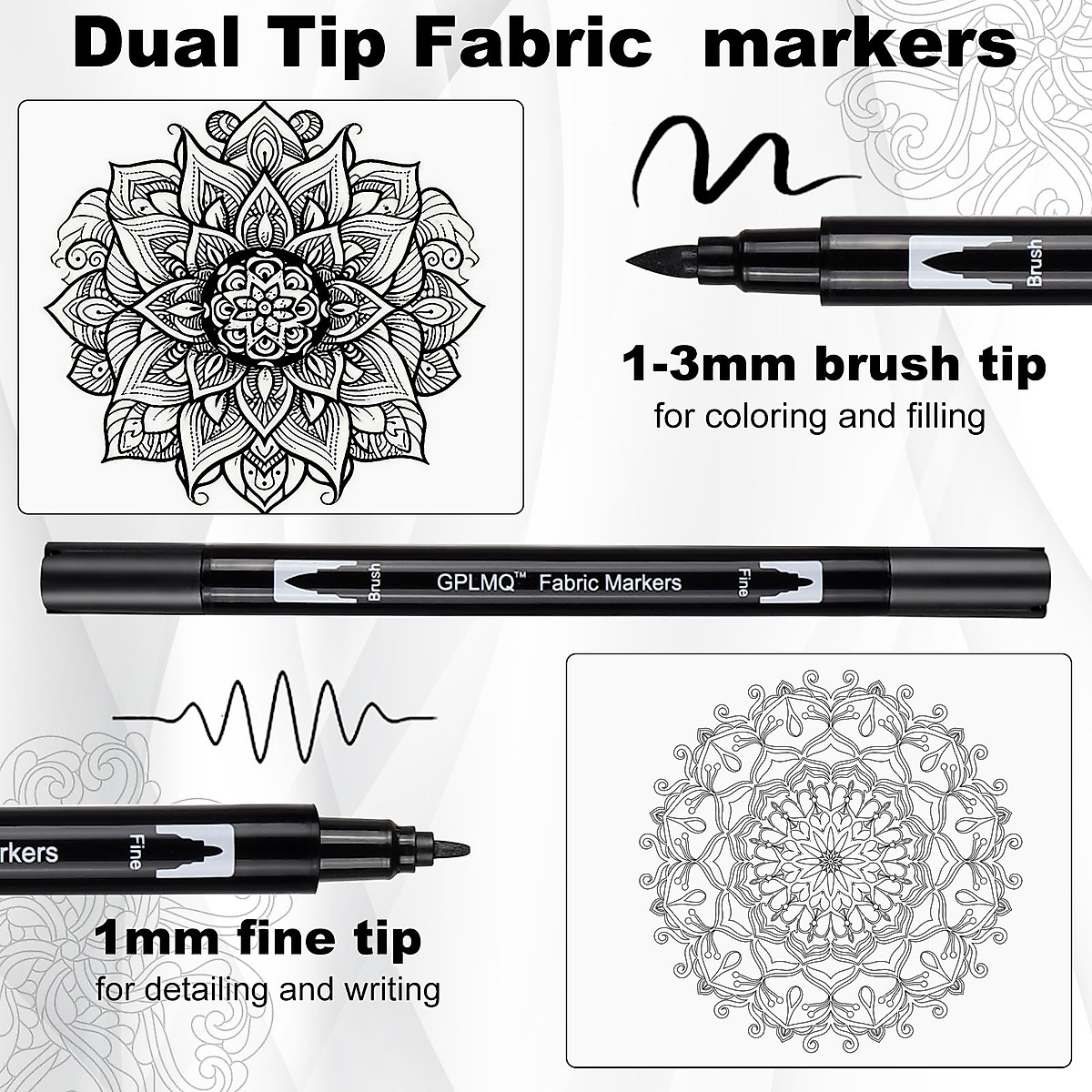 GPLMQ Black Fabric Markers - Dual Tips Fabric Marker Permanent for Clothes, Non-Toxic, No Fading, No Bleeding Fabric Paint Pens for Personalizing Shirts, Hats, Canvas and Textiles