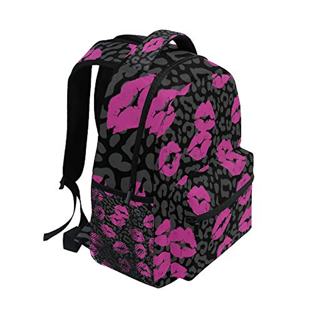 AUUXVA Backpack Lipstick Kiss Leopard Print School Shoulder Bag Large Waterproof Durable Bookbag Laptop Daypack for Students Teens Girls Boys Elementary