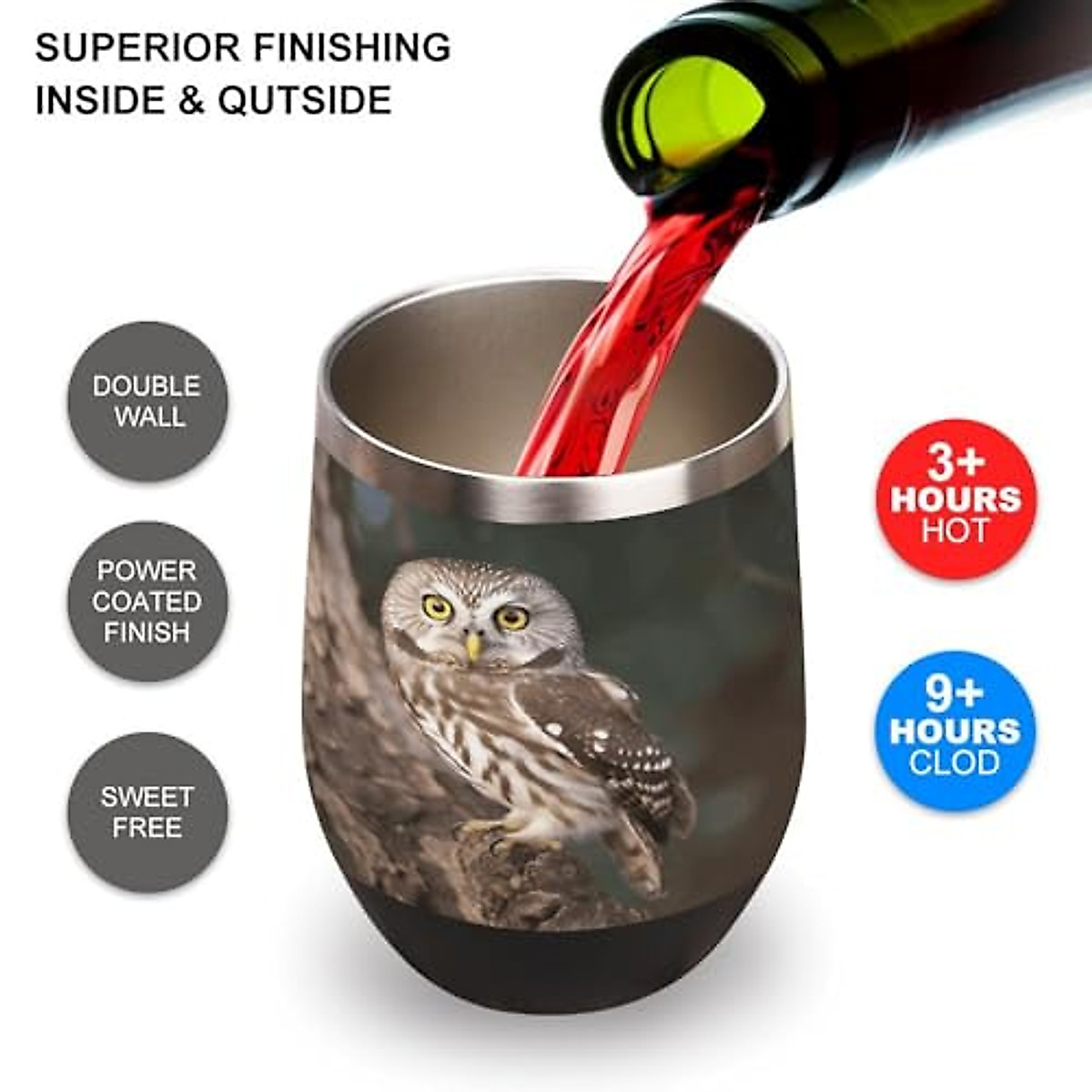 WYUSPGK 304 Stainless Steel Insulated Cup, Wildlife Animal Owl Print Smooth Rim, Durable & Reusable - Perfect for Office, Home, And Travel