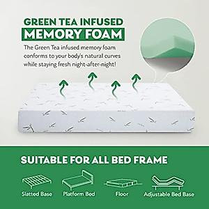 Coolsence Twin Cool Gel Memory Foam Mattress Bed in a Box 6 Inch, CertiPUR-US Certified Bamboo Cover Green Tea Mattress Made in USA, Medium Firm, 38”x75”x6”