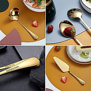 Gold 10-Piece Serving Flatware Silverware Set,Stainless Steel Serving Utensil Set,Include Slotted Serving Spoon, Serving Spoon, Cake Server, Serving Fork, Soup Ladle