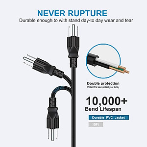 6Ft Universal 3 Prong Power Cord Cable for LG TV 32" 39" 40" 42" 44" 47" 49" 50" 55" 60" 65" Inch Smart LED LCD HD TV Replacement C5 Replacement Power Cord