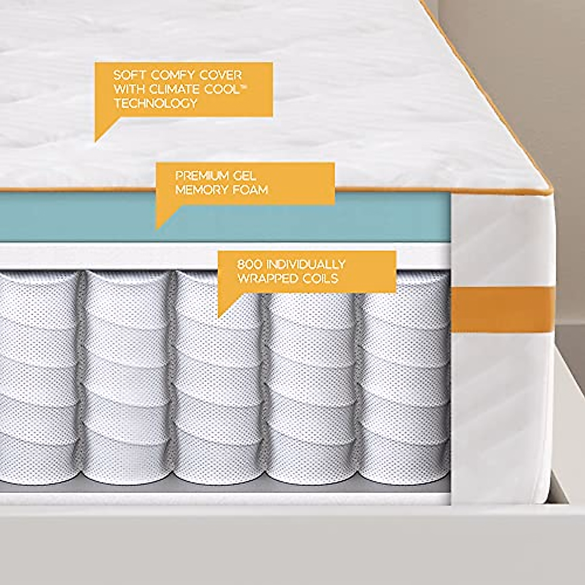 Simmons - Hybrid Gel Memory Foam Mattress - 12 Inch, King Size, Plush Feel, Individually Wrapped Coils, Moisture Wicking Cover, CertiPur-US Certified, 100-Night Trial