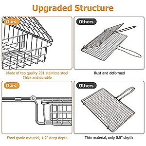 ORDORA Grill Basket, Fish Grill Basket, Rustproof Stainless Steel BBQ Grilling Basket for Meat,Steak, Shrimp, Vegetables, Chops, Heavy Duty Grill Basket Outdoor Grill Accessories