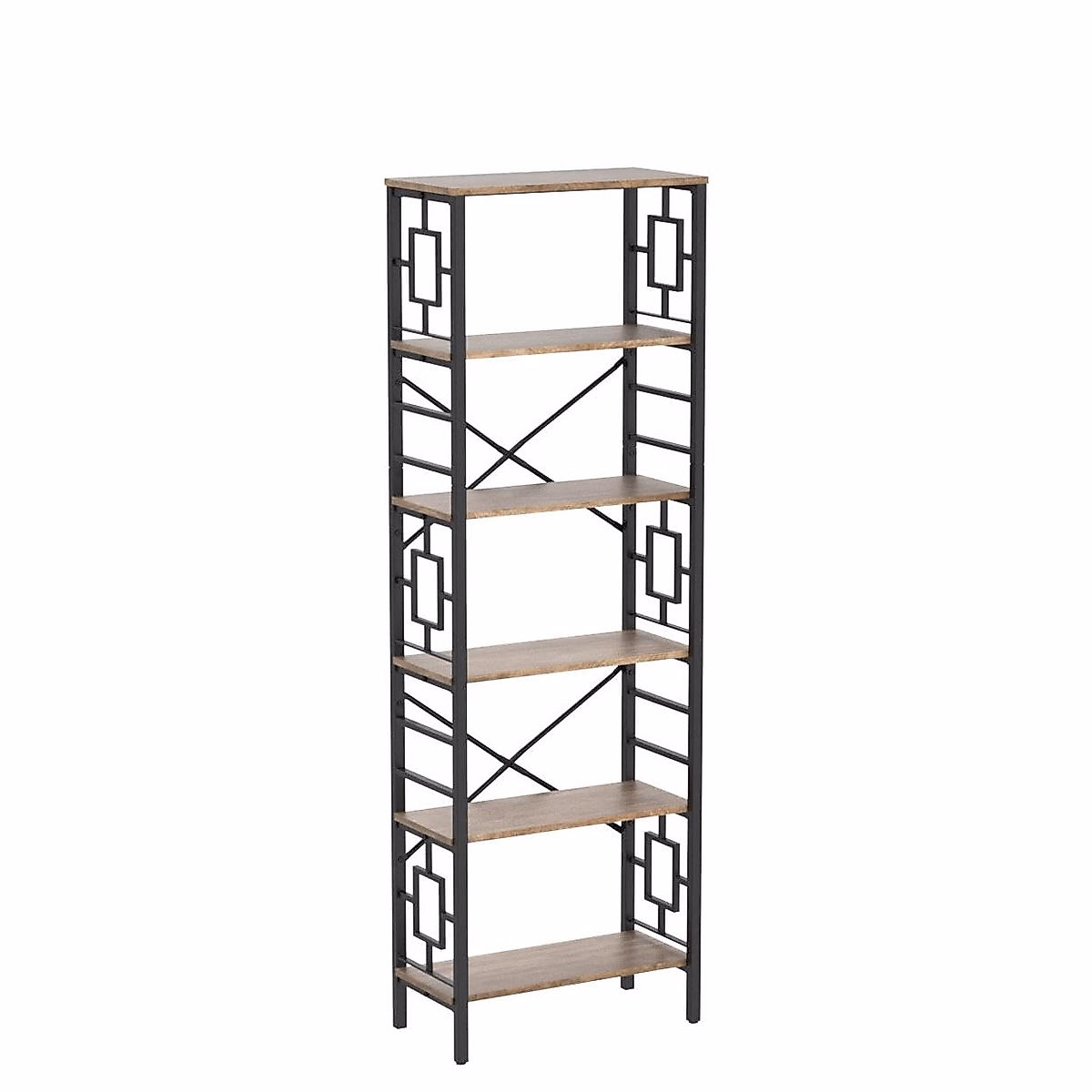 HOMISSUE Bookcase,6-Tier Tall Bookshelf Metal Bookcase and Bookshelves, Free Standing Storage Modern Bookshelf for Home Office Living Room and Bedroom, Rustic Brown