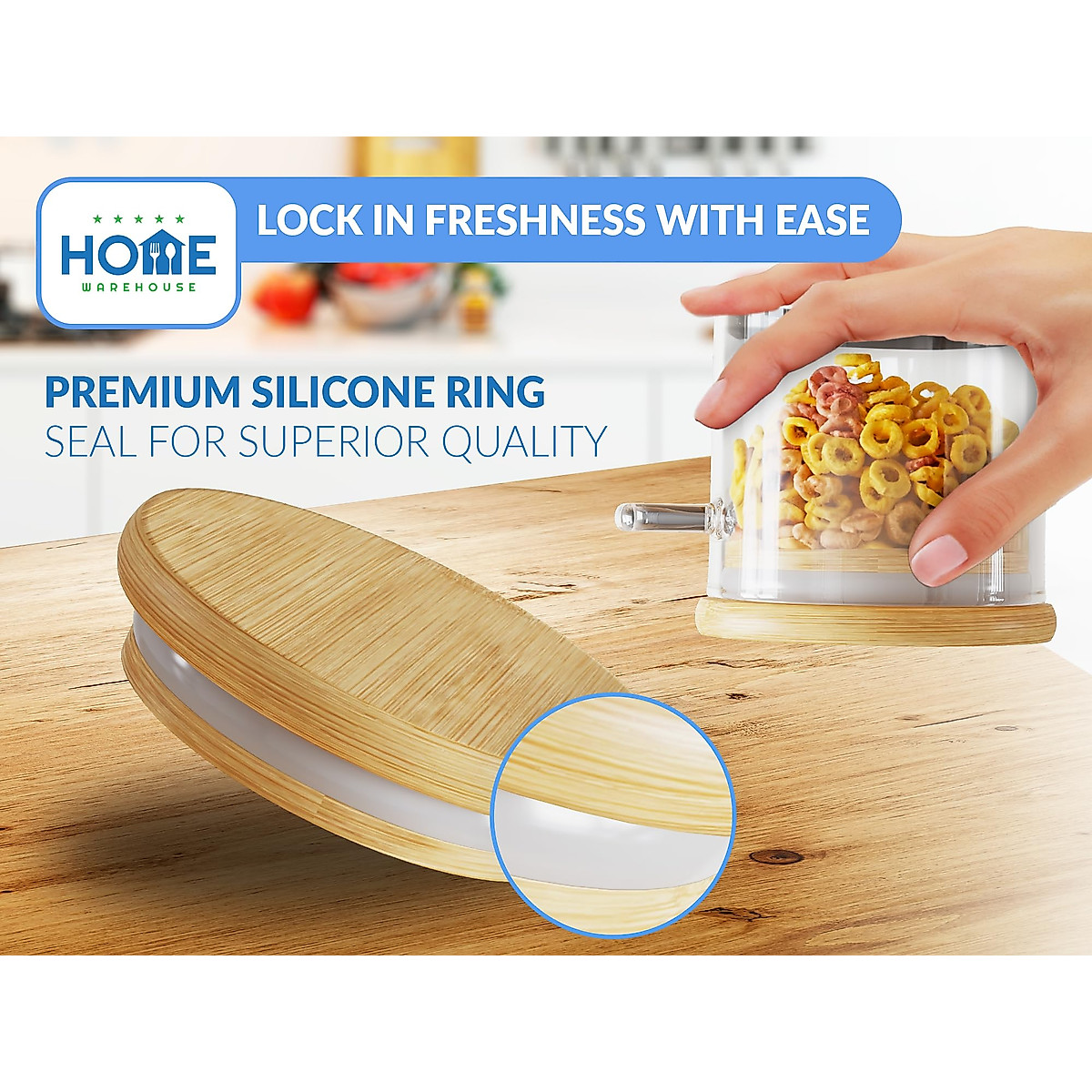 Home Warehouse - Borosilicate Glass Jar Storage with Bamboo Lid and Spoon | Easy to Clean | Premium Kitchen Organization Solutions | 500ml | 17 oz