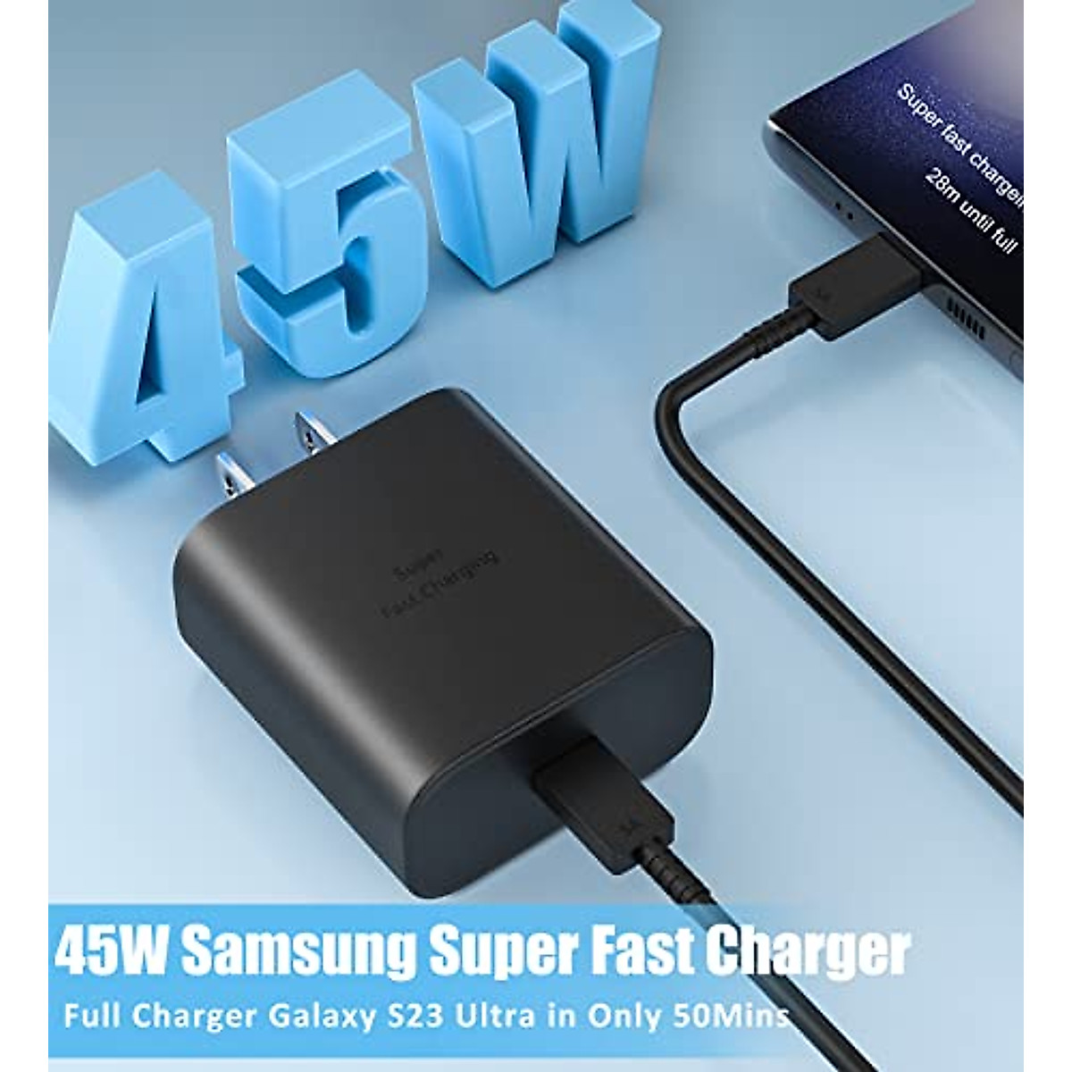 45W Samsung Super Fast Charger Type C, USB C Android Phone Charger Fast Charging for Samsung Galaxy S23 Ultra/S23 Plus/S22 Ultra/S22+/S22/S21 ultra/S20/Note 20,10 FT Cable with PPS Wall Charger Block