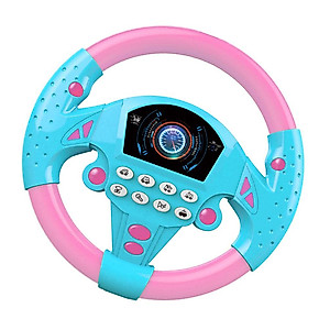 Menolana Toy Electronic Steering Wheel Simulated Driving Simulated Racing Driver Sound Toy Small Steering Wheel for Kids Babies , Pink