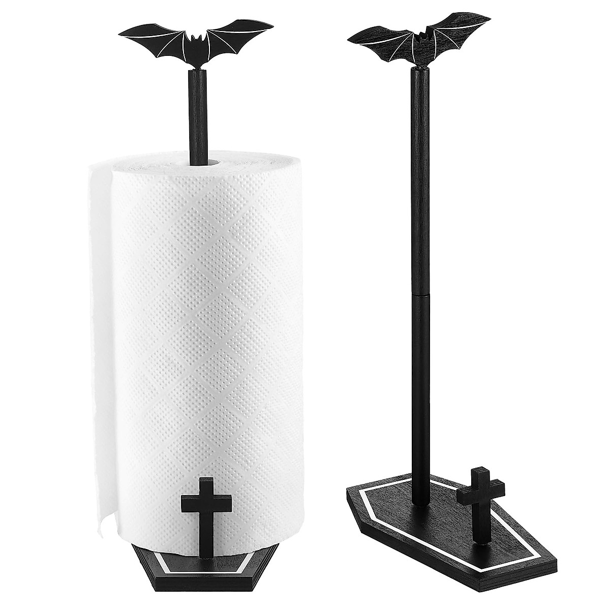 Namalu Halloween Bat Paper Towel Holder with Coffin Base Spooky Rustic Halloween Decor for Kitchen and Bathroom Fun Paper Towel Holder Kitchen Paper Towel Dispenser for Countertop Women Toilet