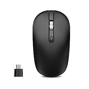 cimetech Type C Wireless Mouse, USB C Mouse 2.4G Silent Cordless Mice with Type C Receiver, Portable Computer Mouse for Laptop, Notebook, MacBook Pro Air, Windows, Linux - Ambidextrous Black