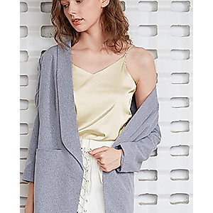 Wantschun Women's Silk Satin Camisole Cami Plain Strappy Vest Top T-Shirt Blouse Tank Shirt V-Neck Spaghetti Strap US Size L ; Champagne