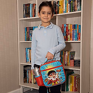 Ryan's World Lunch Box Set for Boys & Girls, Stainless Steel Water Bottle with Carabiner Clip and Ice Pack, Insulated & Waterproof Lunch Bag with Zipper, 4 Pieces