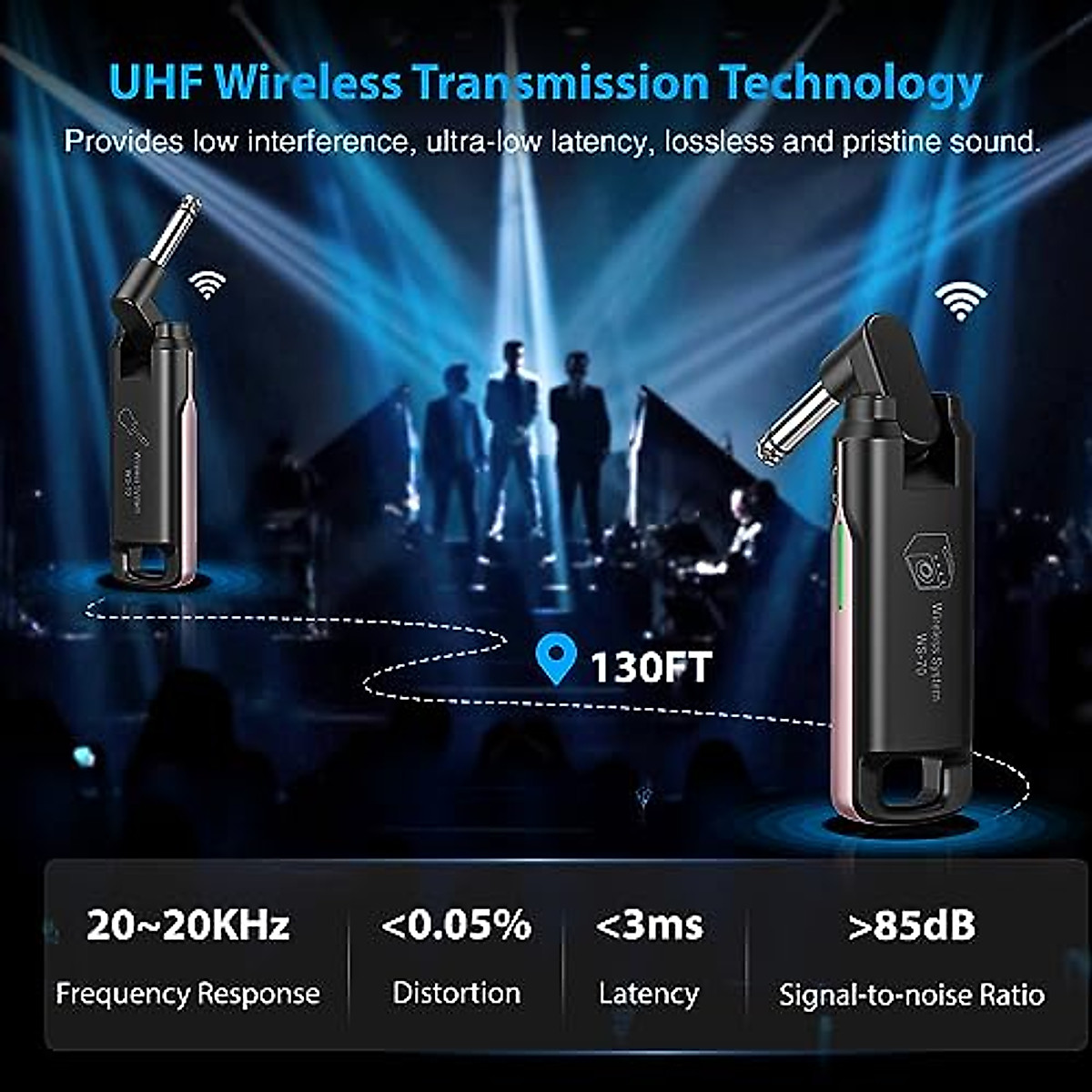 LEKATO Wireless Guitar System UHF Audio Wireless Guitar Transmitter and Receiver Rechargeable Wireless Guitar Transmitter Receiver with 70 Channels for Guitar Bass Electric Instruments (Pink)