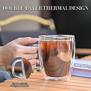 YUNCANG Double Wall Glass Coffee mugs, (4-Pcak) 16 Ounces-Clear Glass Coffee Cups with Handle,Insulated Coffee Glass,Cappuccino Cups,Tea Cups,Latte Cups,Beverage Glasses Heat Resistant