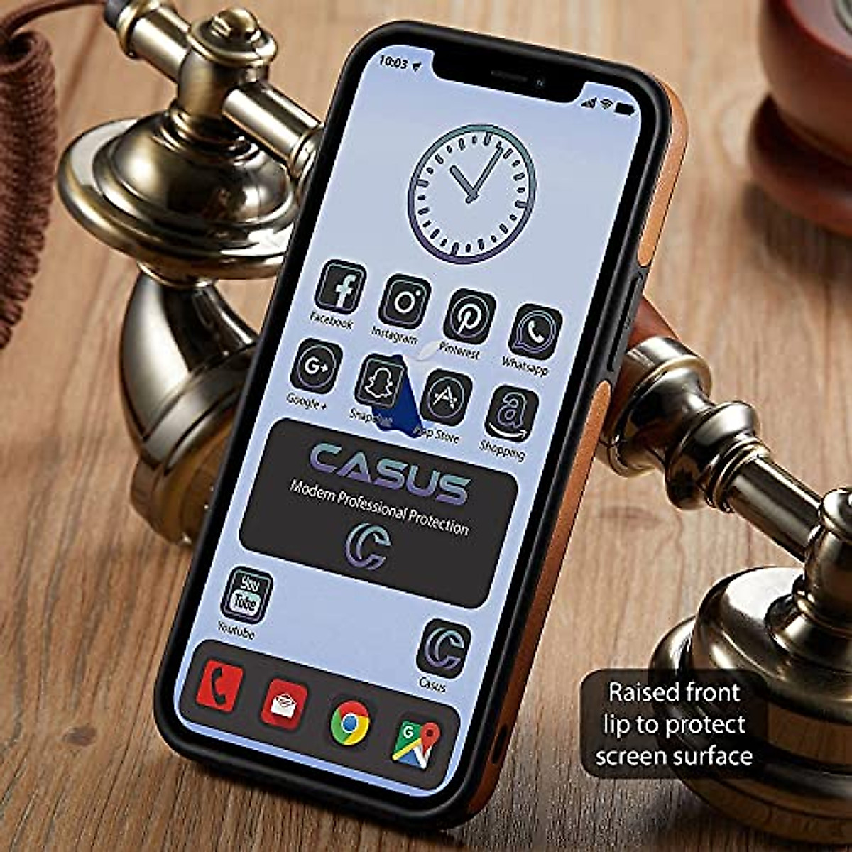 Casus Logo View Compatible with iPhone 12 Pro Max Case Slim Premium Vegan Leather Classic Luxury Elegant Thin Cover (2020) 6.7" (Brown)