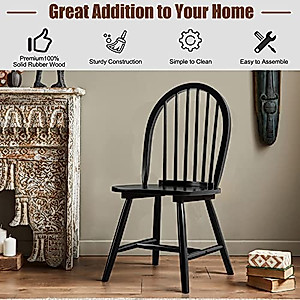 Giantex Set of 4 Windsor Chairs, Wood Dining Chairs, French Country Armless Spindle Back Dining Chairs, Farmhouse Kitchen Dining Room Chairs, Black